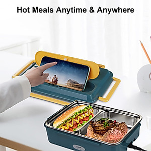 Electric Lunch Box Food Heater, 3 in 1 Food Warmer 12V 24V 110V Portable Heated Lunch Boxes for Car/Truck/Home Self Heating Box with 2 Removable 304 Stainless Steel Container, Fork & Spoon and Carry