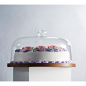 Godinger Cake Stand, Cake Plate Server Platter with Dome, Acacia Wood and Shaterproof Acrylic Lid