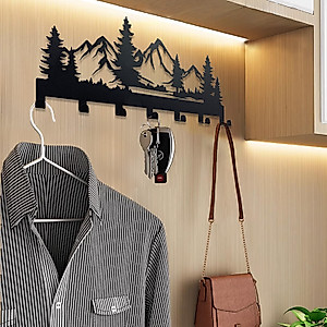 Metal Key Holder, Wall Mounted Key Hooks, Key Holder for Wall, Key Organizer Rack with 7 Hooks, Key Hanger Decor for Kitchen, Entryway, Hallway, Bedroom, Doorway (Mountain 12IN)