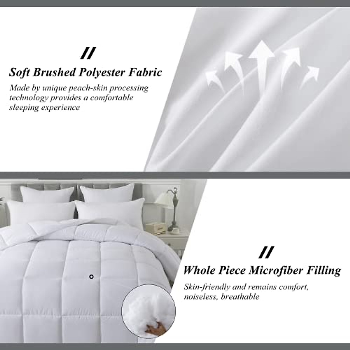 ELNIDO QUEEN Twin Comforter Duvet Insert - White Comforters Twin Size - All Season Fluffy Lightweight Down Alternative Comforter - Bedding Quilted Comforter - Twin Size(64×88 Inch)
