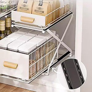 LONONE Under Sink Shelf Rack Metal Under Sink Organizers and Storage 2 Tier Sliding Cabinet Organizer Pull Out Shelves Under Kitchen Sink,White