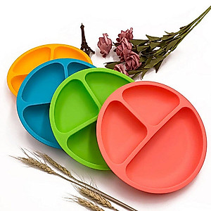 Silikong Divided Silicone Plates for Toddlers ** NO SUCTION** | BPA Free | Dishwasher, Microwave and Oven Safe | Kids Plates with Dividers (Boys)