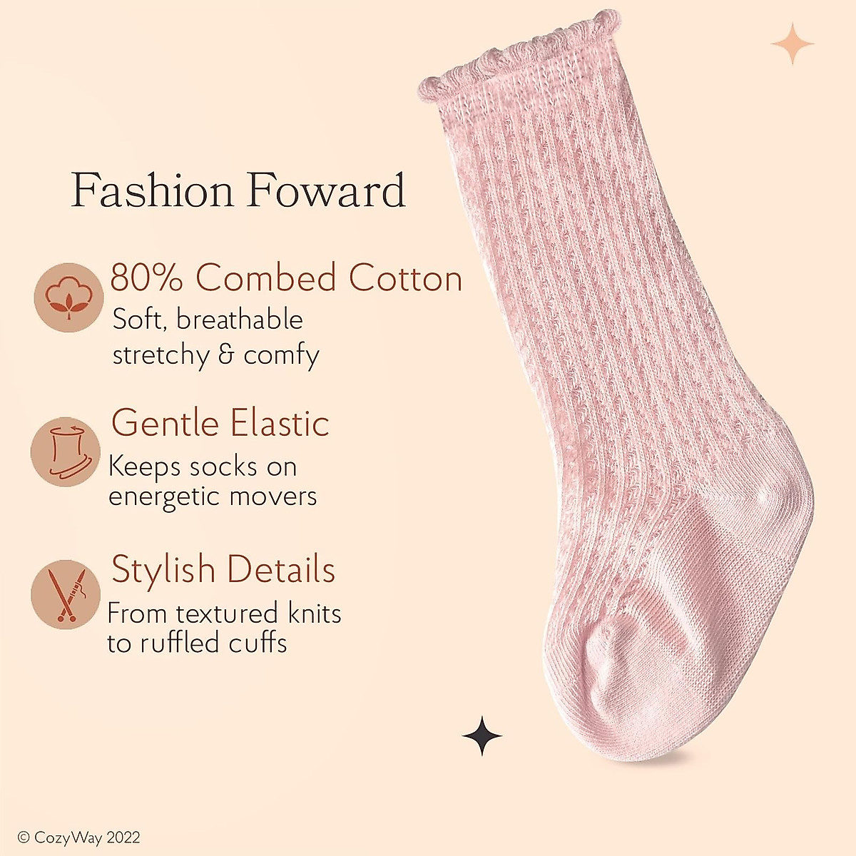 CozyWay Baby Knee High Bow Socks For Baby Girls Infant 0-9 Months 3-3 Pack