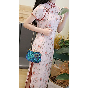 Peacock Evening Bag Sequins Beaded Clutch Purse with Ring Lock Closure for Wedding Party Peacock Blue