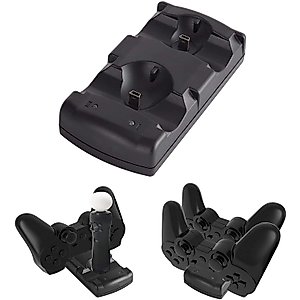 VSEER PS3 Controller Charging Dock Charging Station 2 in 1 with LED light Indicator Compatible for Original PS3/MOVE Controller, Black