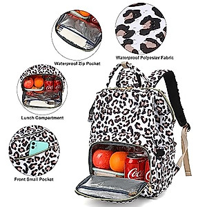 Yusudan Leopard Lunch Backpack for Women, Insulated Cooler Work Business Laptop Backpacks Girls School Backpack College Bookbags