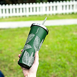 bzyoo SUP Double Wall Vacuum Insulated Tumbler with Straw and Lid Stainless Steel Water Bottle Travel Mug Cup Valentines Gifts For Him & Her, 24oz (710ml) Color: Leaf Green