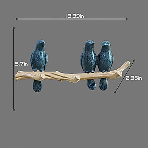JiuLiJiu Handmade Rustic Bird Decorative Wall Hooks - Entryway Key Hanger, No-Drill Installation, Country Style Coat and Hat Hooks (Dark Blue, 3 Birds with 3 Hooks)