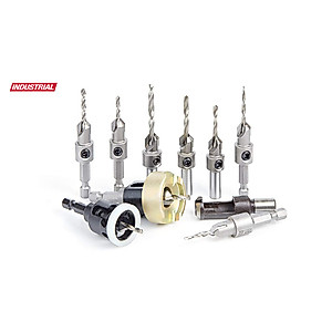 Amana Tool AMS-620 10-Pc Carbide Tipped Countersink with Adjustable Depth Stop and No-Thrust No Marring Ball Bearing Master Set