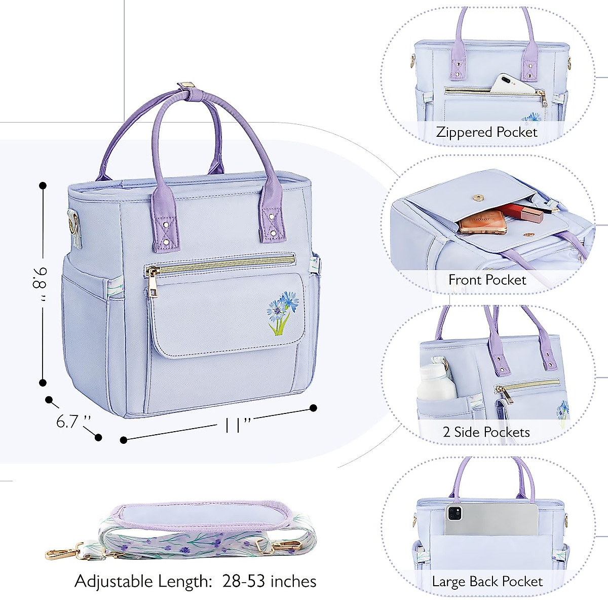 GLORIEROO Deluxe Lunch Bag Women - Leakproof Insulated Lunch Box for Women 2024 Newest Teacher Mothers Day Gifts for Women Waterproof Multi Pocket Lunch Bag with Removable Strap for Work/Picnic