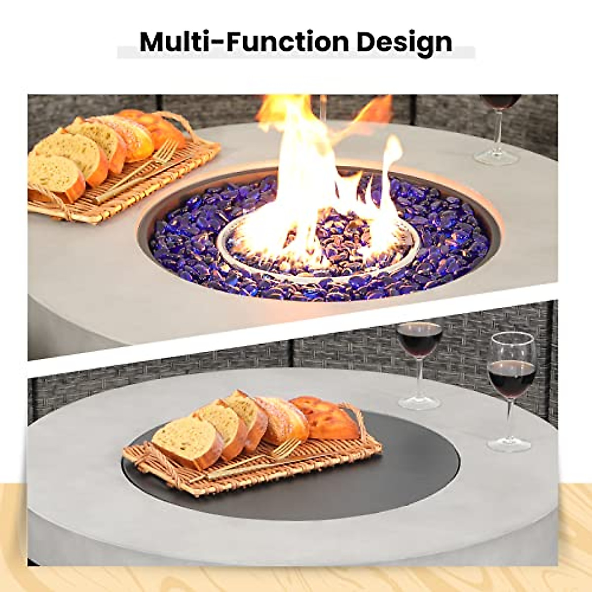 SUNSITT Outdoor 36’’ Propane Fire Pit with Tank Table 50,000 BTU Round Patio Propane Firepit Table with Tank Holder, Pit Cover, Metal Lid & Fire Glass, Grey Finish