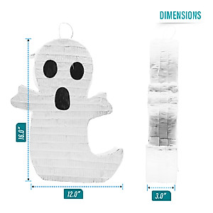 Spooky Ghost Pinata - Halloween Pinata Mexican Decorations for Birthday Parties, Themed Fillable Pinata for Candy, Toys, and Treats, Fun for Buster, Includes Hanging String