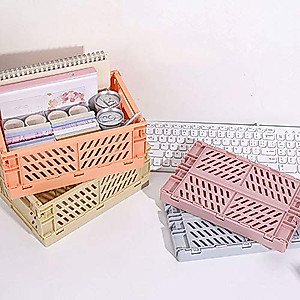 Hefddehy Collapsible Crate Plastic Folding Storage Box Basket Utility Cosmetic Container Pink