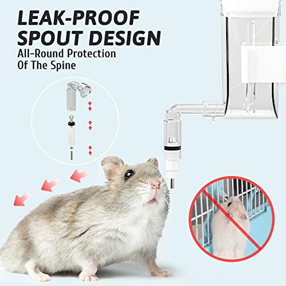 BNOSDM Guinea Pig Water Bottle No Drip Small Animal Water Bottle Feeder No Leak Hanging Water Dispenser for Guinea Pig Hamster Rabbit Bunny Chinchiclla Ferret Hedgehog (Blue 5.07OZ)