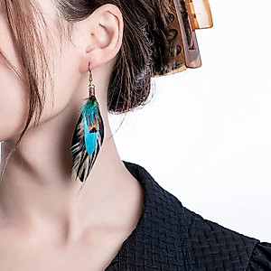 Lureme Bohemian Jewelry Multicolor Drop Shaped Peacock Feather Hook Dangle Earrings (02003508)