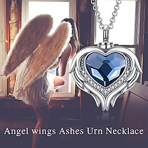 AOBOCO 925 Sterling Silver Angel Wing Heart Cremation Urn Necklace Holds Loved Ones Ashes Heart Urn Necklace for Ashes for Women, Memorial Keepsake Cremation Jewelry Necklace