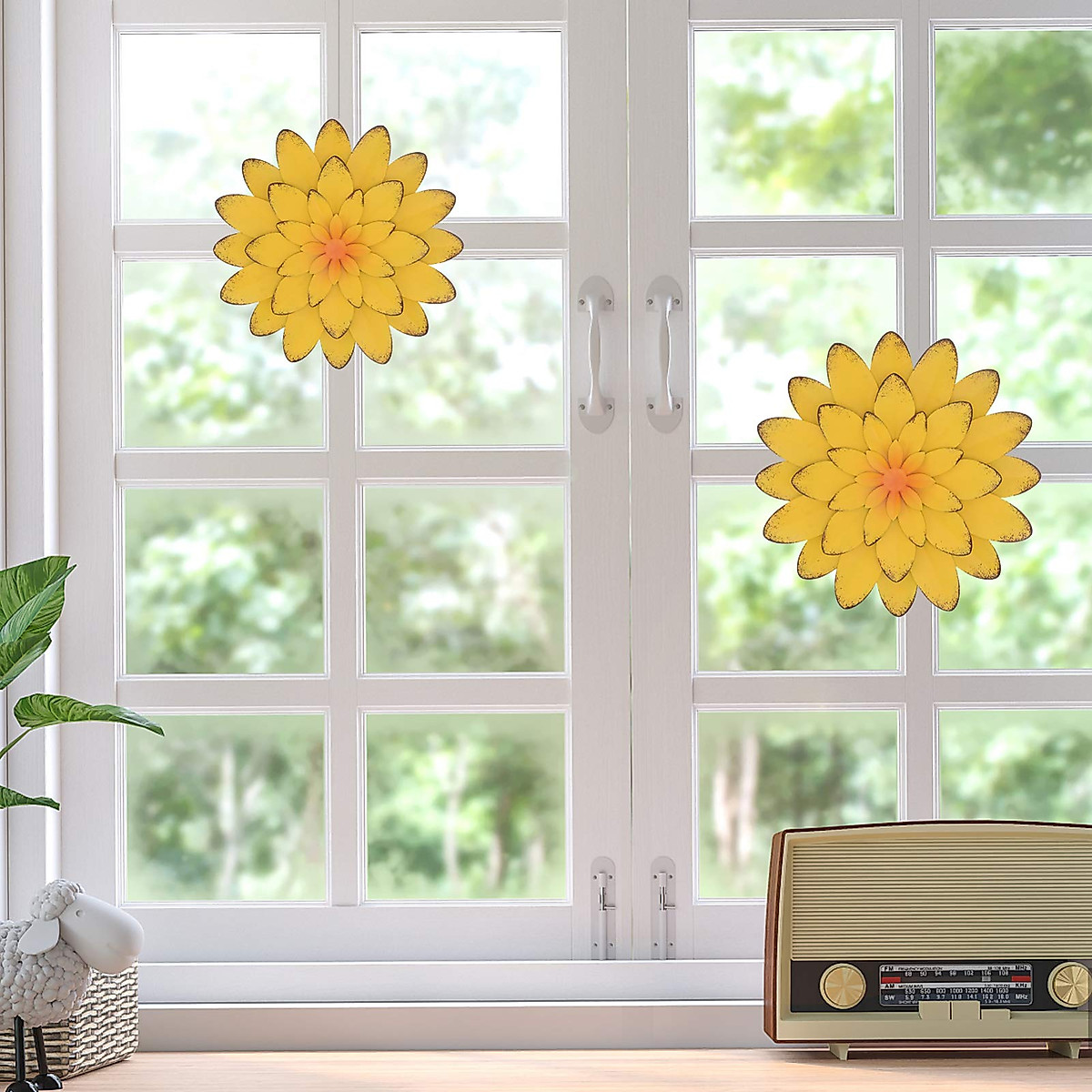 Rustic Modern Floral Sculpture 3D Iron Flower Wall Sculpture Succulent Metal Wall Decor Artificial 3D Flower Wall Art for Indoor Living Room Office Outdoor Garden Patio