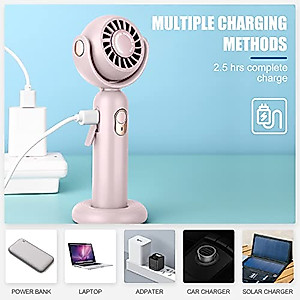 Odoland Portable Handheld Fan, Mini Personal USB Rechargeable Hand Fan with 3 Speed Small Pocket Fan Personal Desk Table Fan for Outdoor Travel Office Women Men, Pink