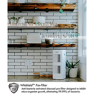 Whirlpool Whispure WPT60P, True HEPA Air Purifier, Activated Carbon Advanced Anti-Bacteria, Ideal for Allergies, Odors, Pet Dander, Mold, Smoke, Smokers, and Germs, Medium, White