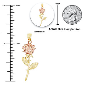 CA CHARMAMERICA Gold Long Stem Rose Charm - Rose Pendant Charm - Mother's Day Gift, Birthday Gift - Rose Flower Dangle Charm -10 Karat Solid Yellow and Rose Gold (Style 1)