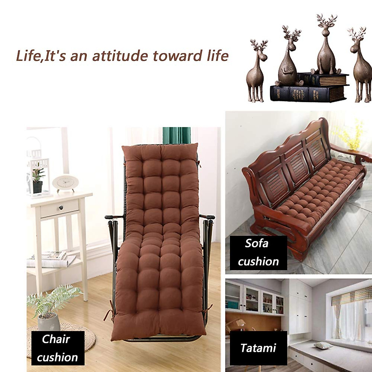 Thick Recliner Cushion,Folding Long Chair Sofa Cushion,Elderly Leisure Chair Cotton Pads,Rocking Chair Lazy Chair Seat Cushion(No Chair) Brown 55x163cm(22x64inch)