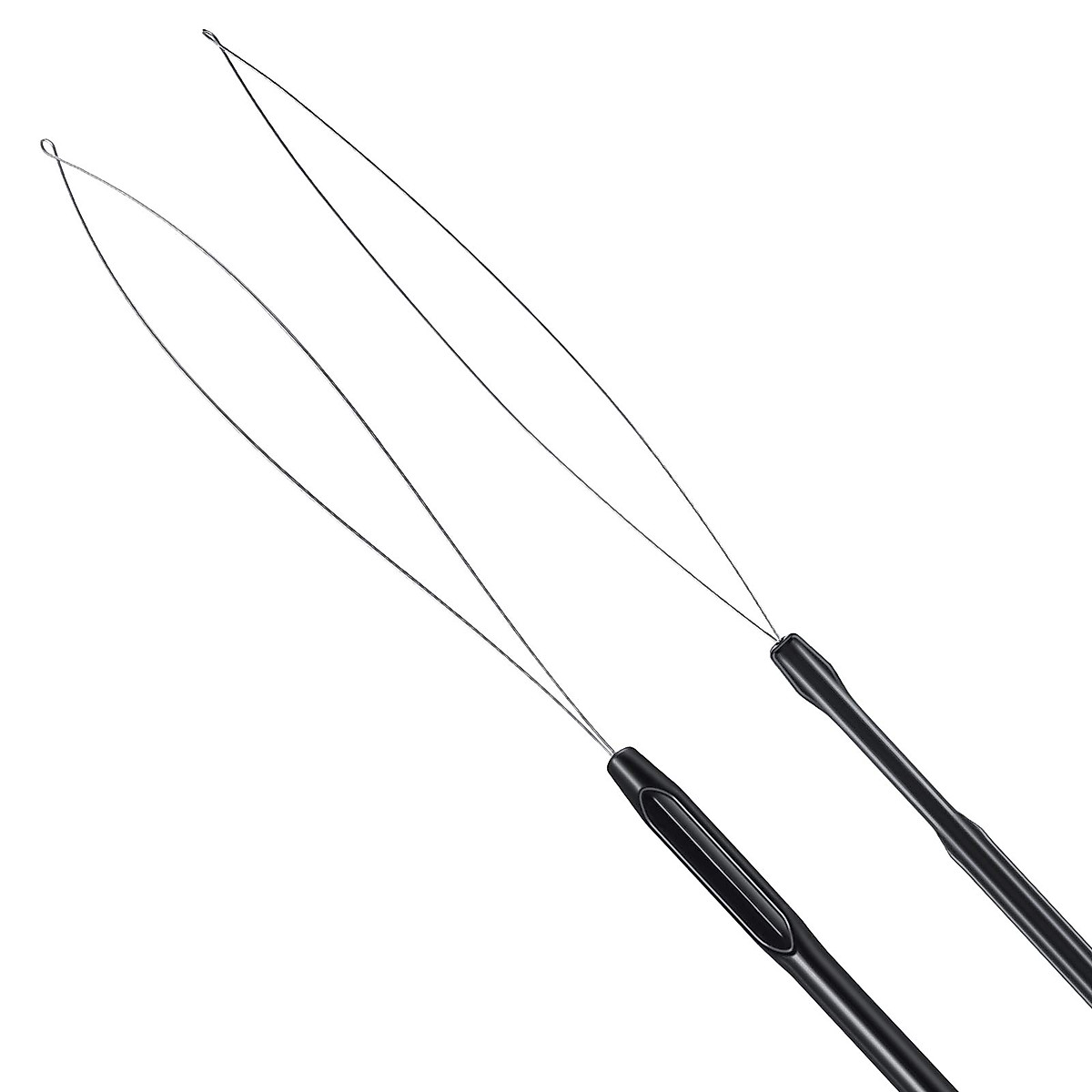 10 Pieces Hair Extension Loop Needle Threader Pulling Hook Tool and Bead Device Tool Black Loop Threader for Hair or Feather Extensions (Black)