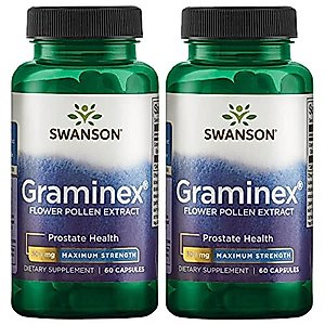 Swanson Maximum Strength Graminex Flower Pollen Extract - Supports Prostate Health, Urinary Tract Function, and Kidney Health - Mens Health Supplement - (60 Capsules, 500mg Each) (2 Pack)
