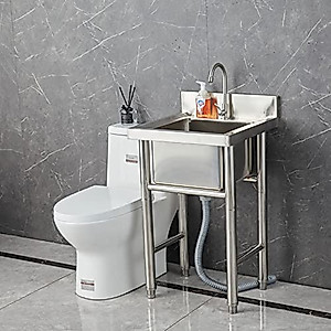 Handmade Sink 304 Stainless Steel Kitchen Sink Hand Made 1 Compartment Capacity Huge Tub Sink for Farmhouse Cafe Shop