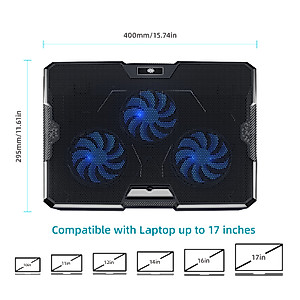 IMMOENUC Laptop Cooling Pad for Notebook Computers Under 17 Inches/Metal Gaming Notebook Radiator Bracket / 3 Silent Cooling Turbo Fans / 2 Adjustable Angles / 2 USB Ports/Blue LED Light (S3)
