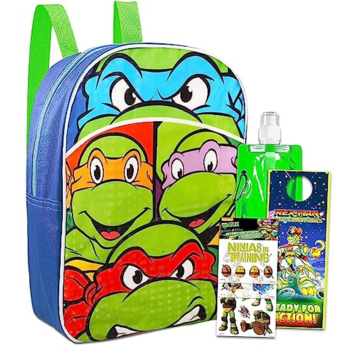 Teenage Mutant Ninja Turtles Mini Backpack for Kids Set - Bundle with 11" TMNT Backpack, Stickers, Water Pouch, More | TMNT Backpack Preschool