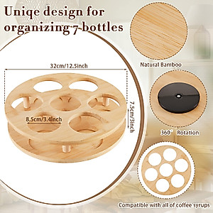 Tessco 2 Sets Rotating Coffee Syrup Organizer 7 Bottle Syrup Bottle Holder Rack Wood Bamboo Lazy Susan Countertop Freestanding Wine Rack Turntable Bottle Display Stand for Sauce Oil