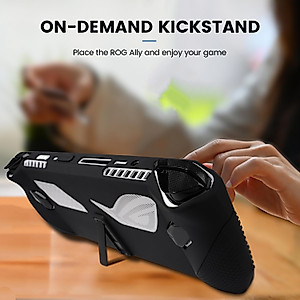 OPTOSLON Silicone Case with Kickstand Compitable with ASUS ROG Ally Gaming Handheld, Protective Cover Skin Shock-Absorption and Anti-Scratch with 2 Thumb Grips