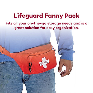 Dealmed Lifeguard Fanny Pack with Logo, E-Z Zipper Design and 3 Pockets, Red Fanny Pack (Pack of 1), Includes Adjustable Waist Strap and Zipper Pockets