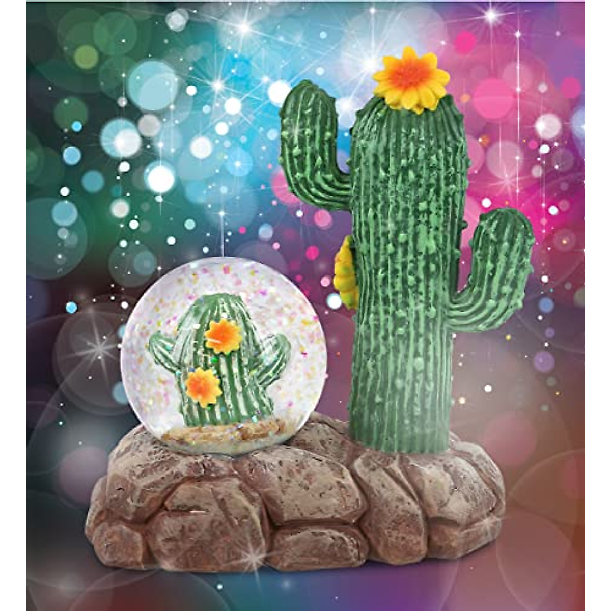 CoTa Global Cactus Snow Globe - Magical Rainbow Water Globe Figurine with Sparkling Glitter, Collectible Novelty Ornament for Home Decor, for Birthdays, Christmas, and Valentine - 45mm