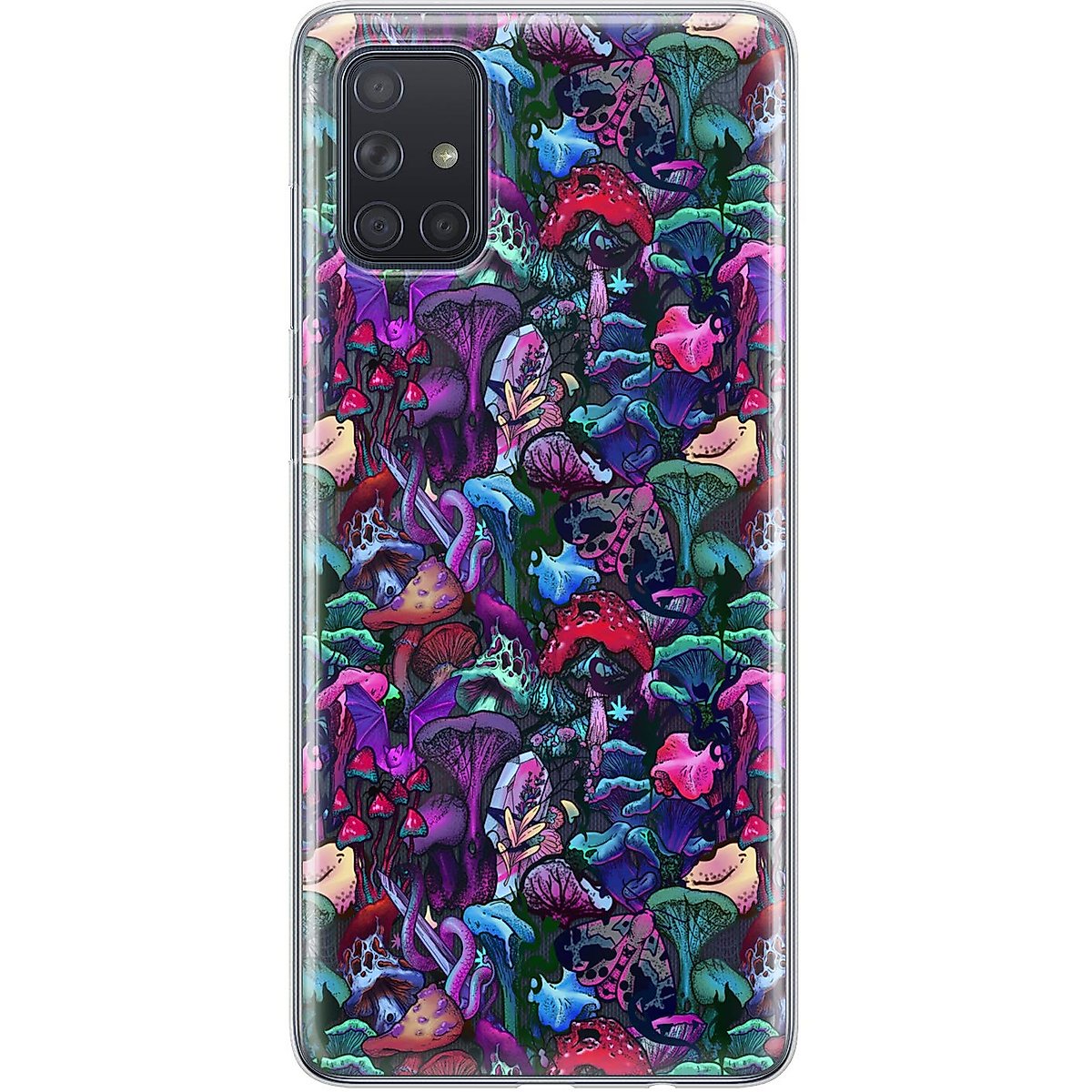 TPU Phone Case Compatible with Samsung A72 A71 5G A70 A51 A50 A32 A21 A11 A12 A13 A14 A01 Trippy Flexible Forest Witchy Lightweight Mushrooms Shockproof Fly Agaric Silicone Magic Protective Soft