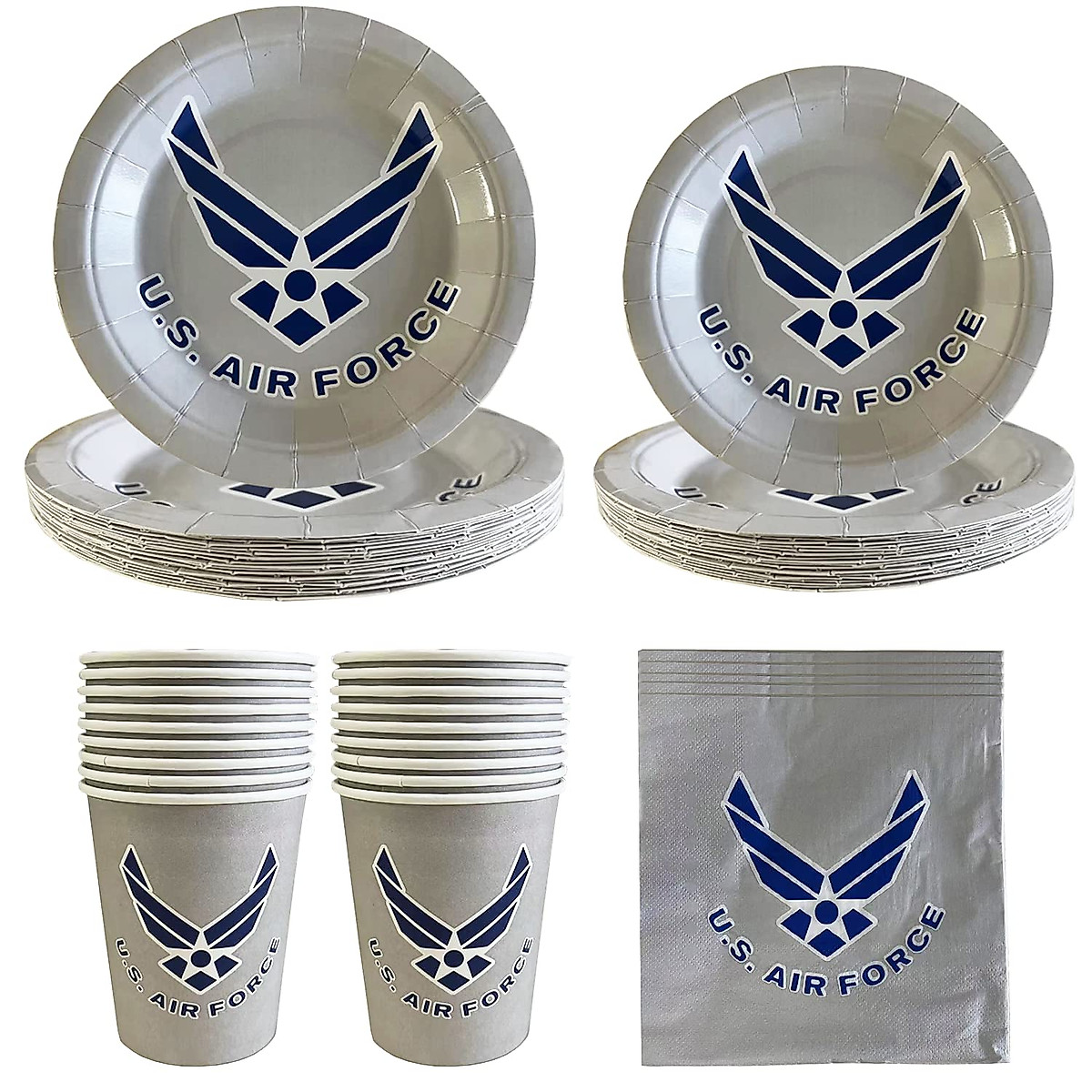 Air Force Theme Party Supplies,Memorial Day Veterans Day 4th Of July USAF Party Tableware Set Including Paper Plates Napkins Cups Serves 20 Guests