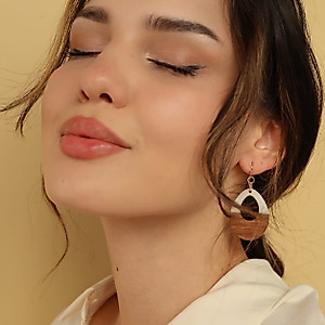 POMINA Lightweight White Earrings for Woman Oval Teardrop Dangle Earrings Geometric Colored Resin Wood Earrings Two Tone Color Spring Gold Drop Earrings (Teardrop Clear)