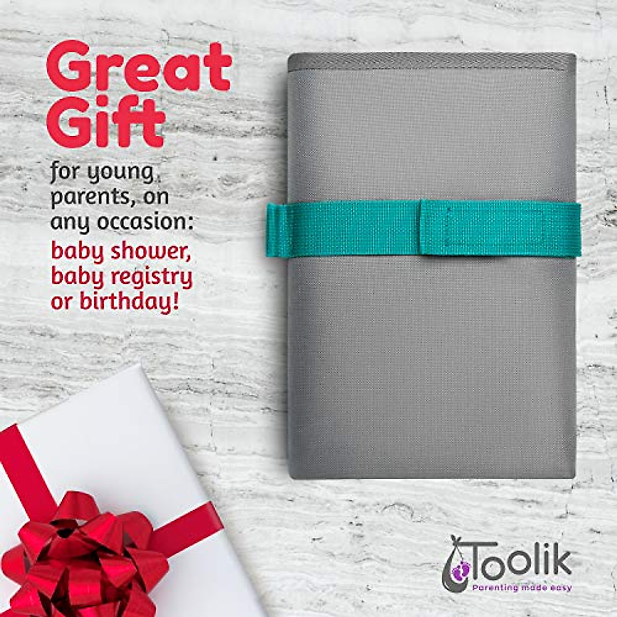 Toolik Baby Diaper Changing Pad, Extra Large (27.5 x 19.7 inch) Waterproof Mat for Stroller Walks or Diaper Bag, Fits Newborn and Toddler for Quick Change on The go (Grey, Solid)