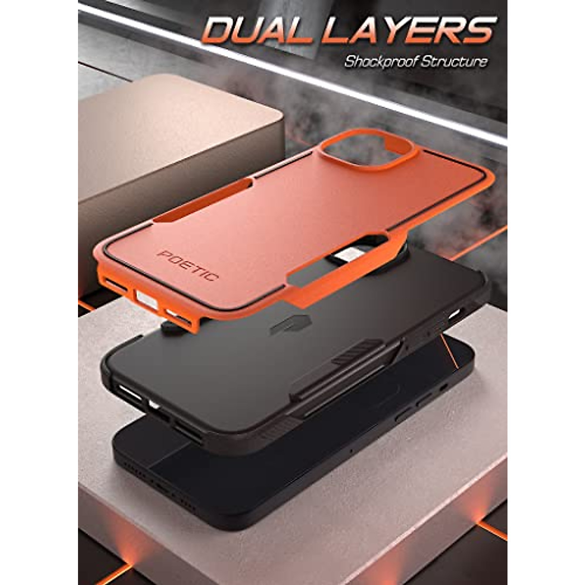 Poetic Neon Series iPhone 14 Case, Dual Layer Heavy Duty Tough Rugged Light Weight Slim Shockproof Protective Drop Protection Phone Case 2022 New Cover for iPhone 14 (6.1 Inch), Orange