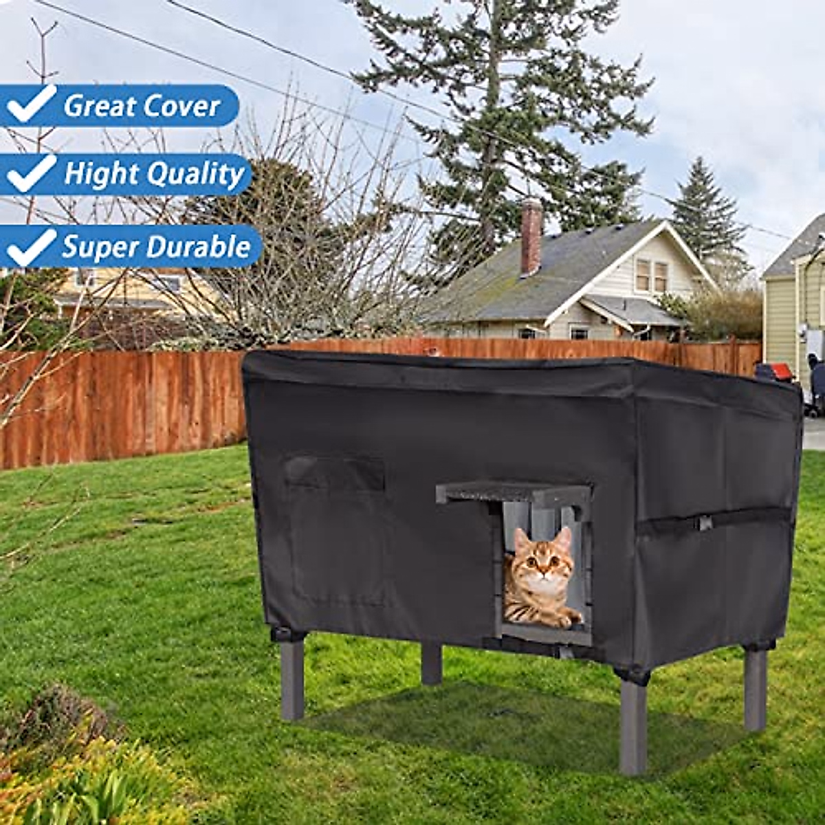 Rilime Outdoor Cat House Cover,cat Houses for Outdoor Cats Weatherproof Protector 35" L*22.5" W*19.7" H(Only Cover)