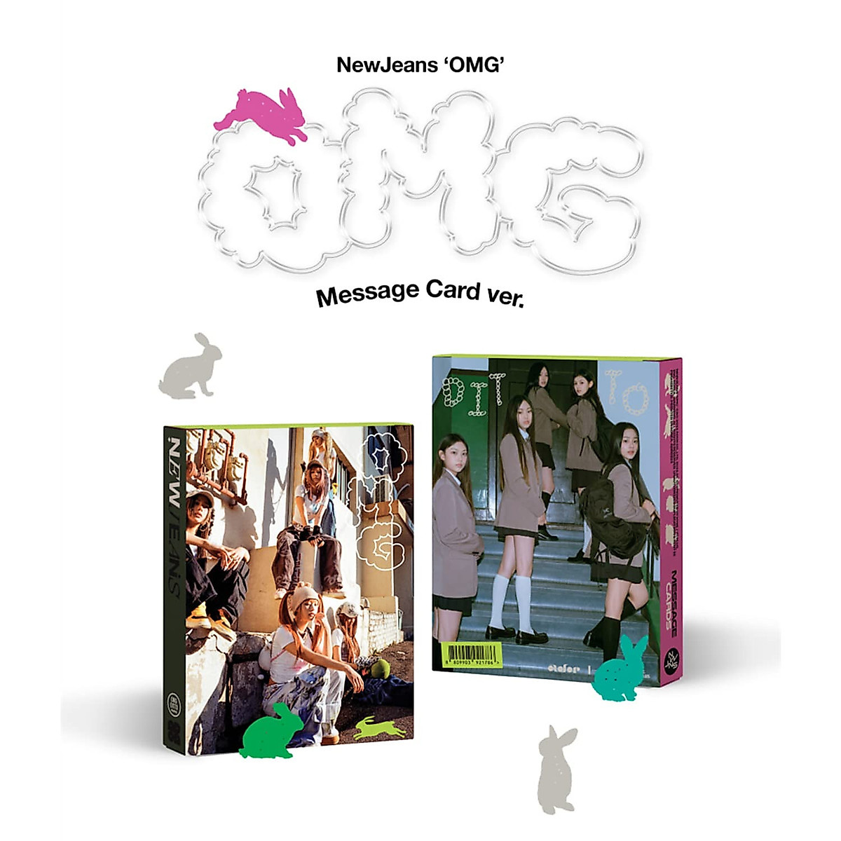 NewJeans - 1st Single [OMG] (Message Card Ver - NEWJEANS Ver) Out Box + Message Cards + Photobook + Lyrics + CD + Photocards + Sticker + 1 PVC Card