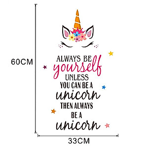 Motivational Quotes Wall Stickers,Always be Yourself Unless You Can be a Unicorn Wall Decal for Girls Room,Uplifting Encouragement Gift for Girls,Inspirational Decorations Wallpaper Mural for Nursery