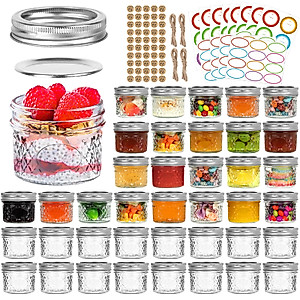 TOEKSIX Mini Mason Jars 4 oz 40 Pack, Regular Mouth Mason Jar with Lids and Seal Bands, Small Glass Canning Jar for Spice, Jam, Honey, Jelly, Dessert, Shower Wedding Favors, DIY Candles Decor