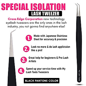 My Lash Tools Eyelash Extension Curved Degree Tweezers for Isolation Lash Extensions 14cm, Best for Individual Isolation & Classic Lashes Japanese Stainless Steel Eyelash Twisers (Matte Black)