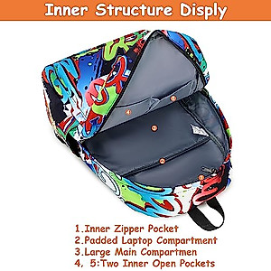 Bluboon School Backpack for Boys Teens Bookbag Travel Daypack Kids Girls Lunch Bag Pencil Case (Doodle-3pcs)