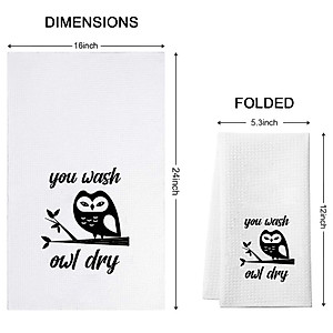 WCGXKO Owl Lover Gift Owl Kitchen Decor Housewarming Gift You Wash Owl Dry Dish Towel Kitchen Towels Tea Towel (You wash owl Dry)