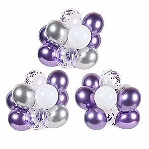 Purple, silver metal balloons and white balloons with purple confetti balloons, each pack of 50 12-inch party balloons birthday, wedding party decoration.