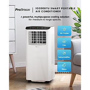 Pro Breeze Smart Air Conditioner Portable 10,000 BTU - 1130W Portable Air Conditioner with 4-in-1 Function, 300 Sq Ft Coverage, 24 Hour Timer & Window Venting Kit Included - AC Unit with Wifi & App