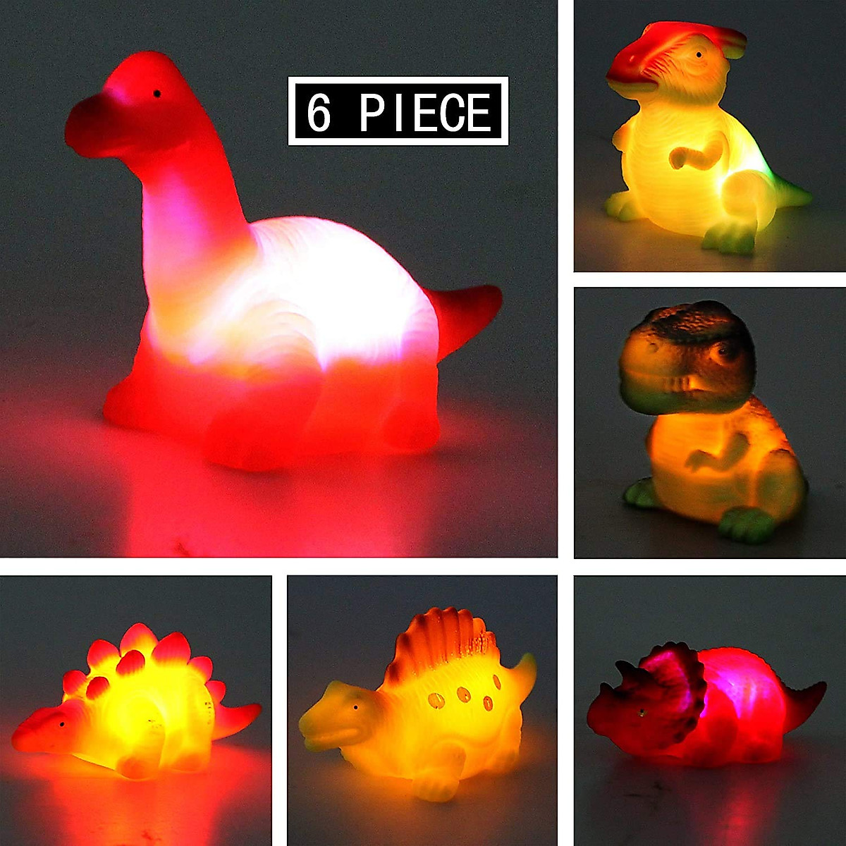 JOYIN 6 Pieces Pre-Filled Easter Eggs with Floating Dinosaur Bath Toys Luminous Easter Egg Hunt Easter Theme Party Favors
