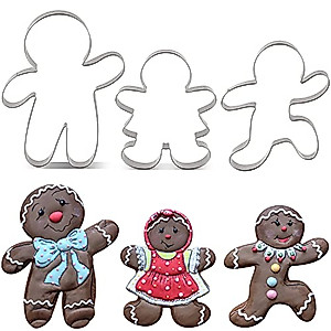 LILIAO Gingerbread Man Cookie Cutter Set Winter Christmas - 3 Piece - Gingerbread Girl, Running Gingerbread Man and Extra Large Waving Gingerbread Man Biscuit Cutters - Stainless Steel